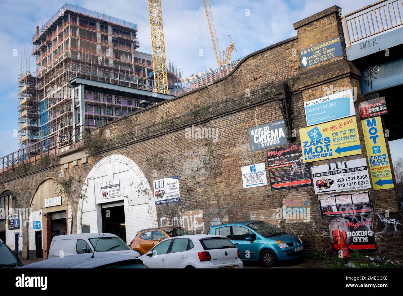 The tall high-rise residential development called Higgs Yard, rises with more storeys above ...