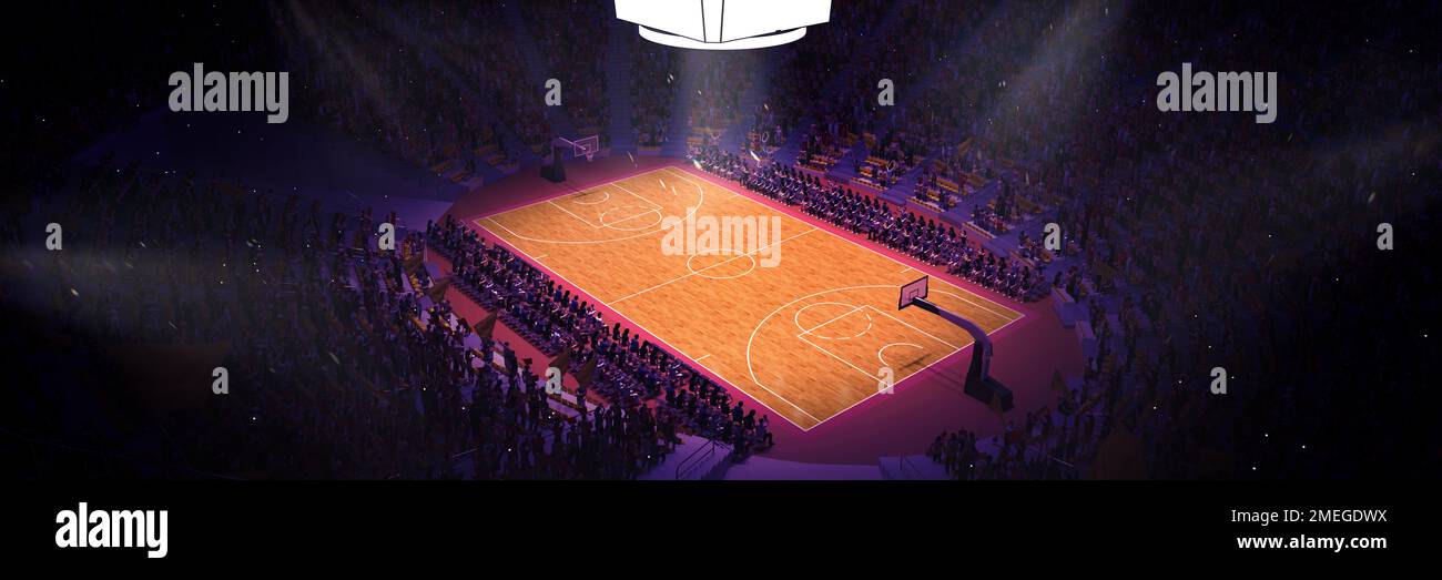 Aerial view. 3D model of empty basketball arena, court, playground for ...
