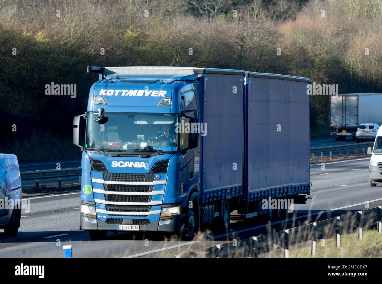 Kottmeyer lorry (Scania S410) on the M40 motorway, Warwickshire, UK Stock Photo - Alamy