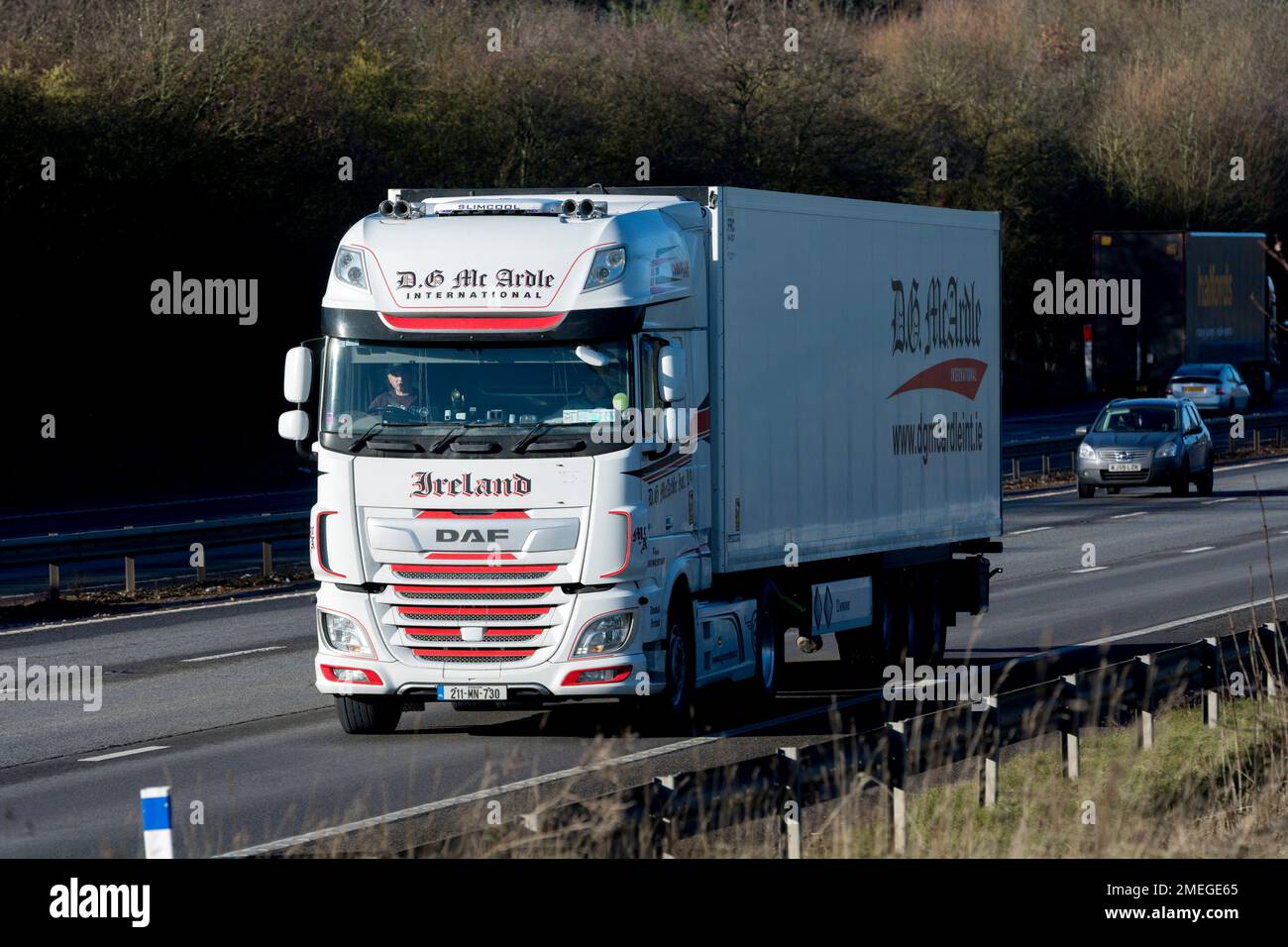 D G McArdle International lorry (DAF) on the M40 motorway, Warwickshire ...
