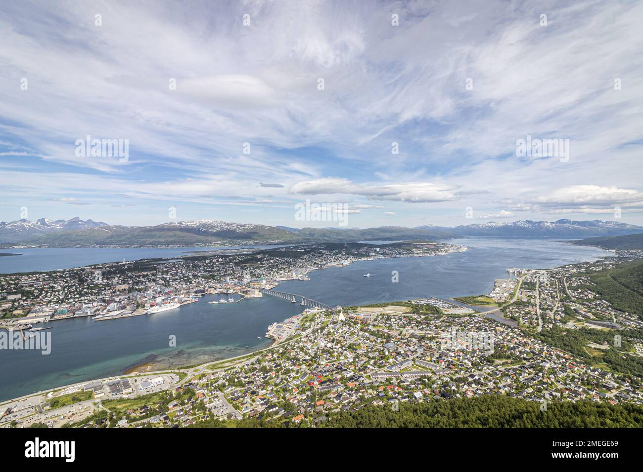 View of Tromso from the Storsteinen mountain ledge at the top of the ...