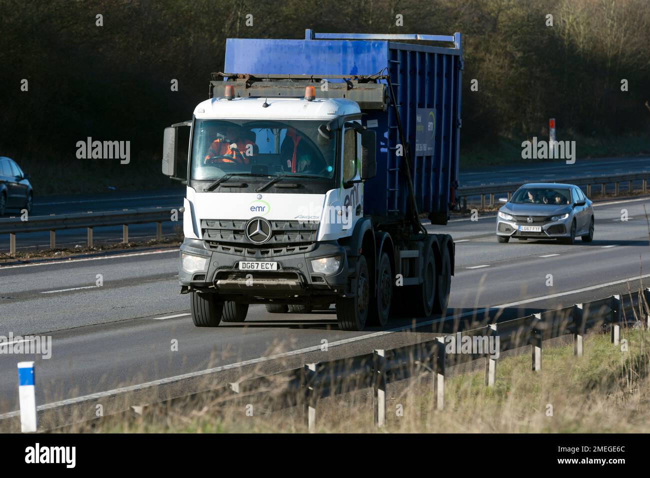 EMR metal recycling lorry (Mercedes) on the M40 motorway, Warwickshire ...