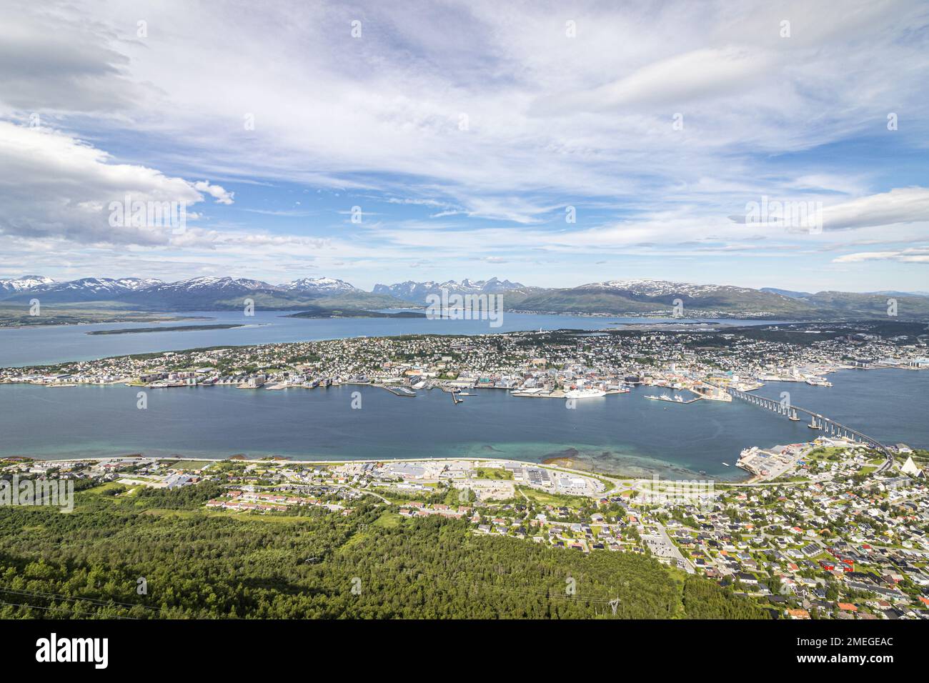 View of Tromso from the Storsteinen mountain ledge at the top of the ...