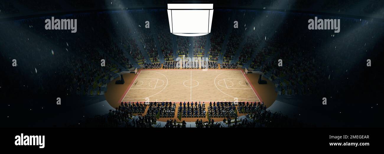 Aerial view. 3D model of empty basketball arena, court, playground for ...