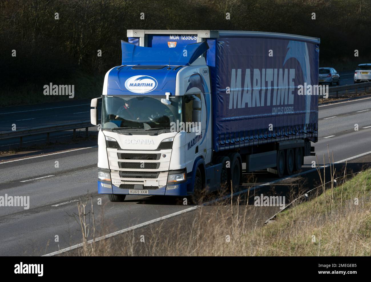Maritime lorry (Scania) on the M40 motorway, Warwickshire, UK Stock ...