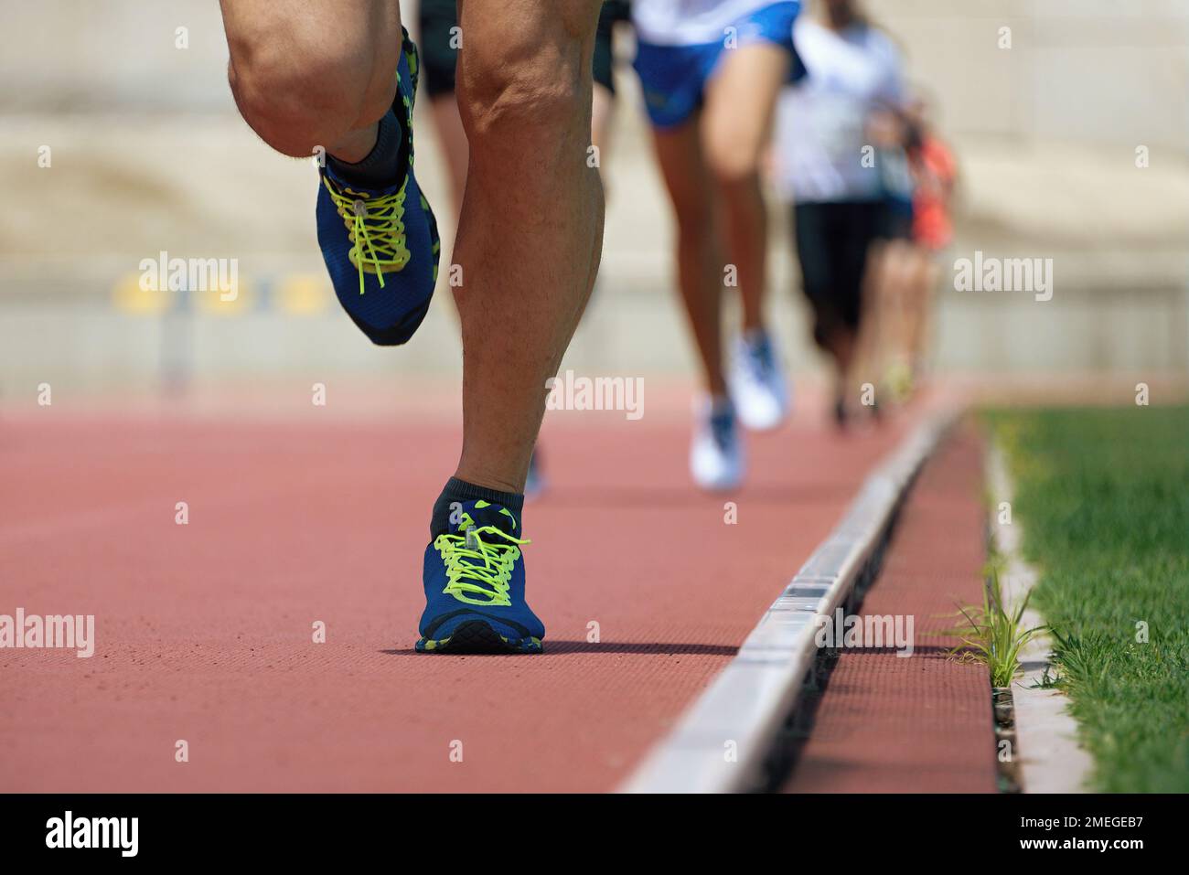 Marathon runners. Marathon with the aim of the stadium, running on the ...