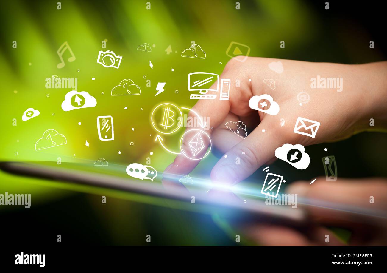 Close-up of a touchscreen with hand drawn icons Stock Photo - Alamy