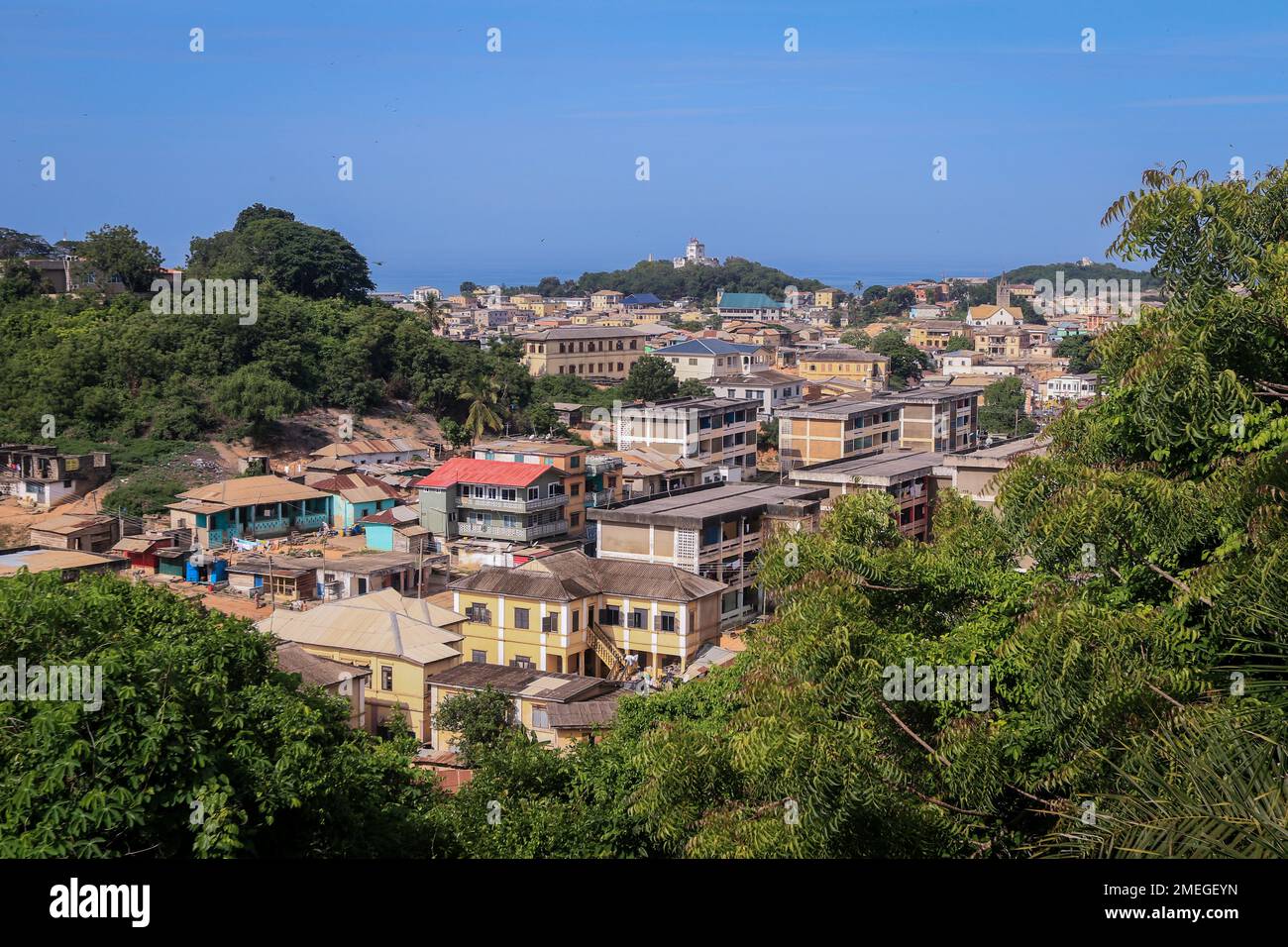 Panoramic View to the Cape Coast Downtown Houses among Green Trees in ...