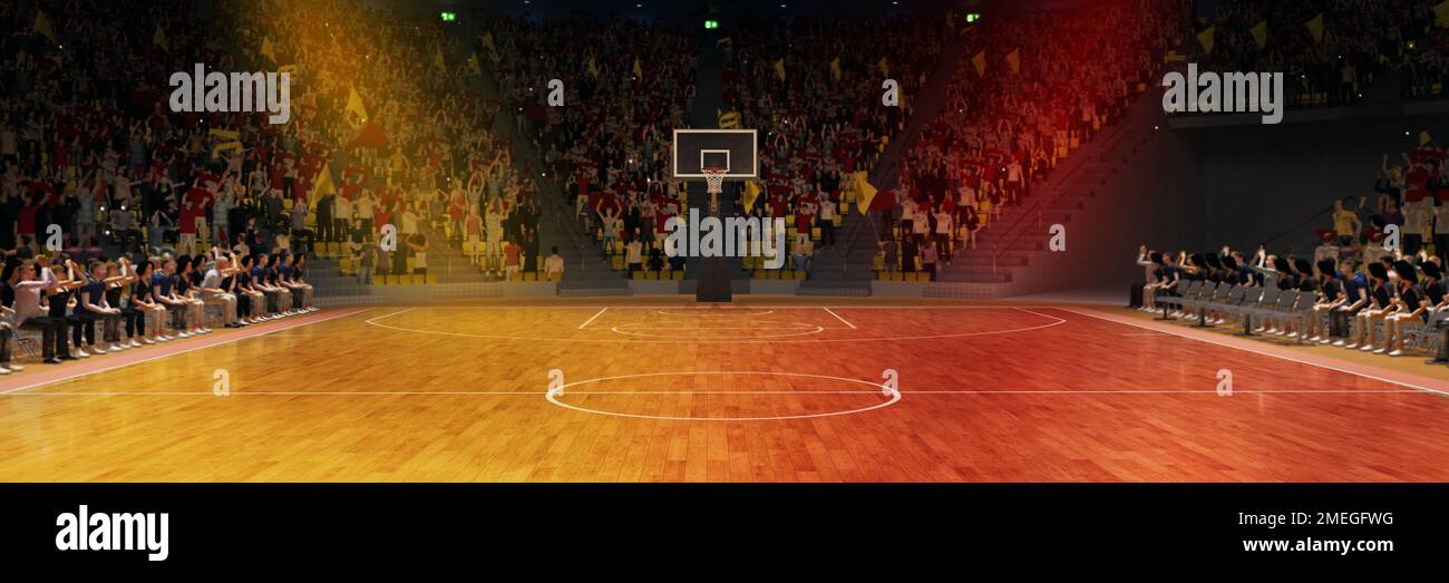 Dark 3D model of empty basketball arena, court, playground for ...