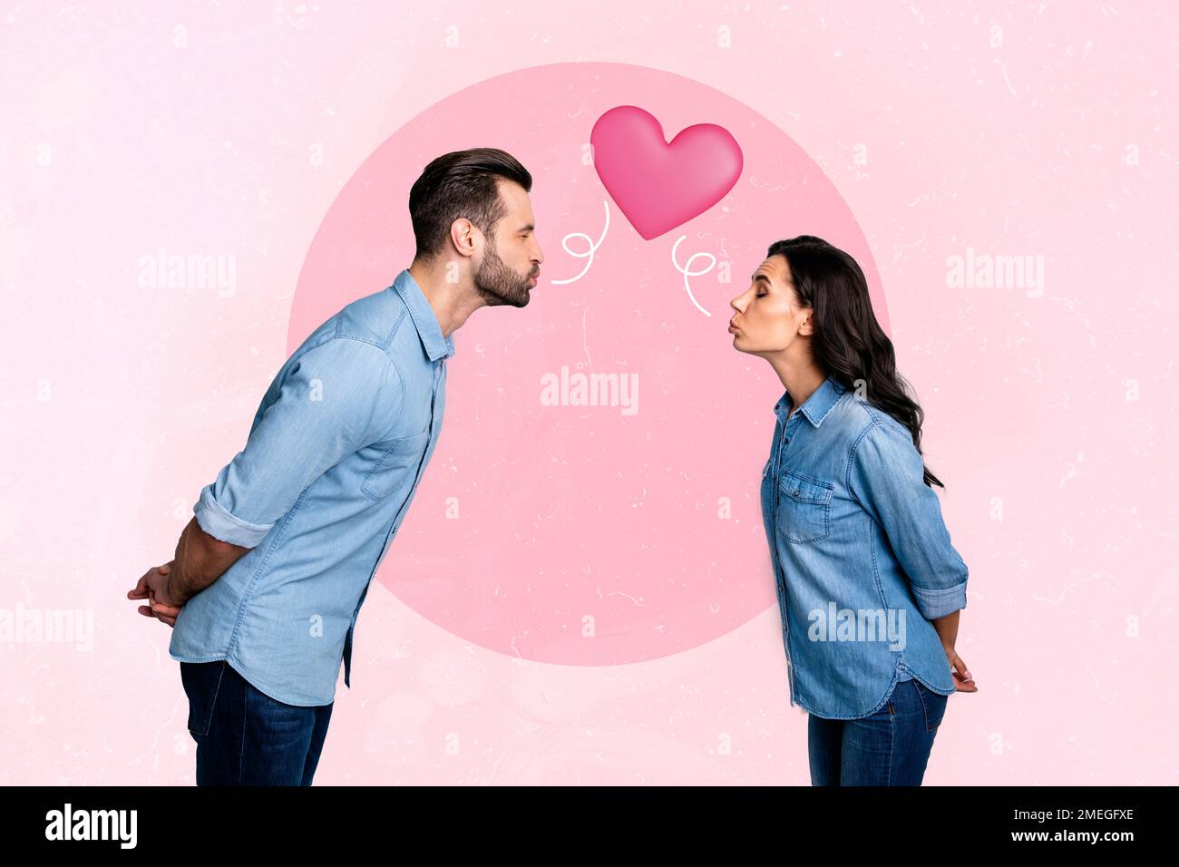 Composite collage image of two peaceful partners closed eyes pouted ...