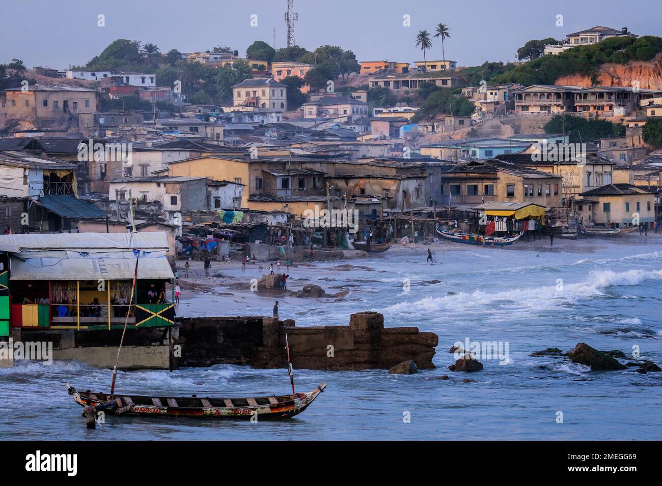 Cape Coast, Ghana - April 05, 2022: Atlantic Ocean Coastline with Boats ...