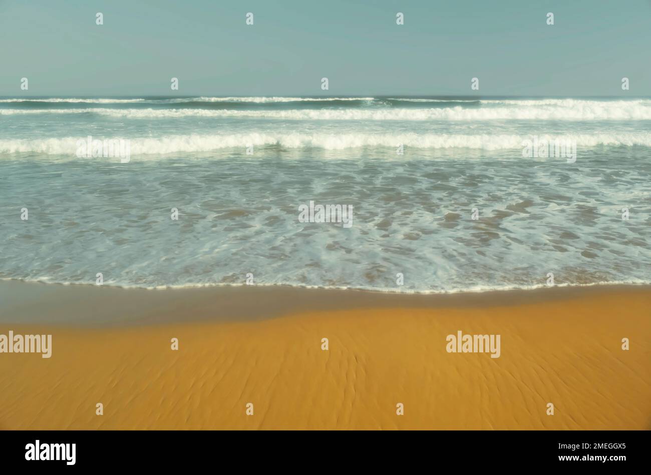Incoming whitewater waves rolling onto a sandy beach Stock Photo - Alamy