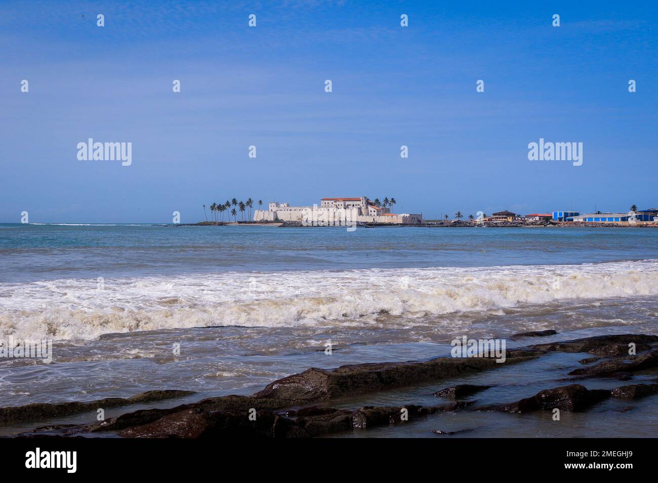 Far View to the Cape Coast Slave Castle from the Atlantic Ocean ...
