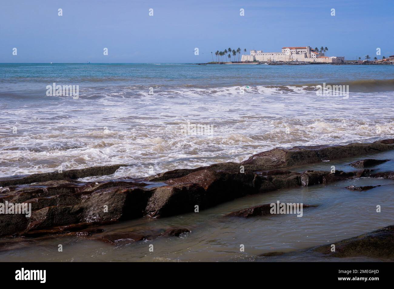 Far View to the Cape Coast Slave Castle from the Atlantic Ocean ...