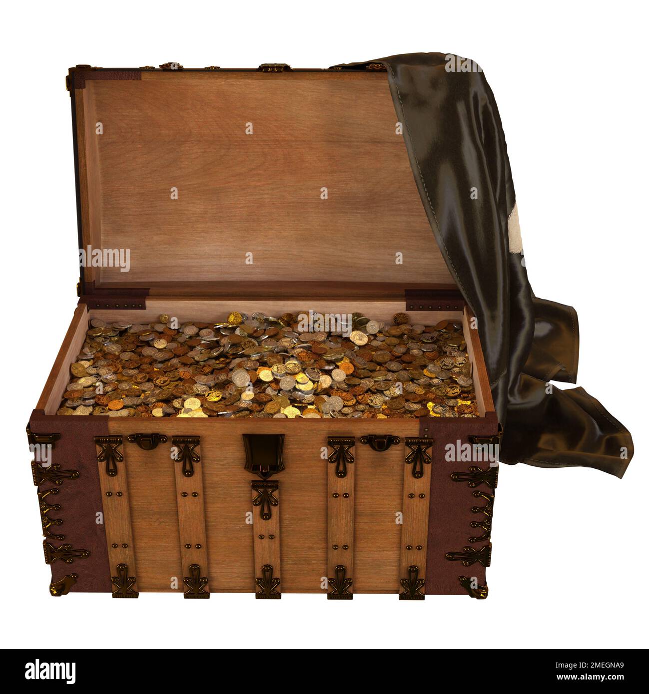 3D illustration pirate chest with treasure isolated on white background ...