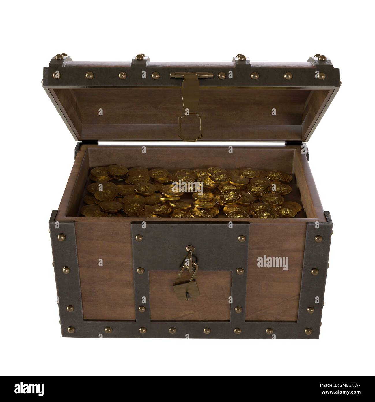 3D illustration pirate chest with treasure isolated on white background ...