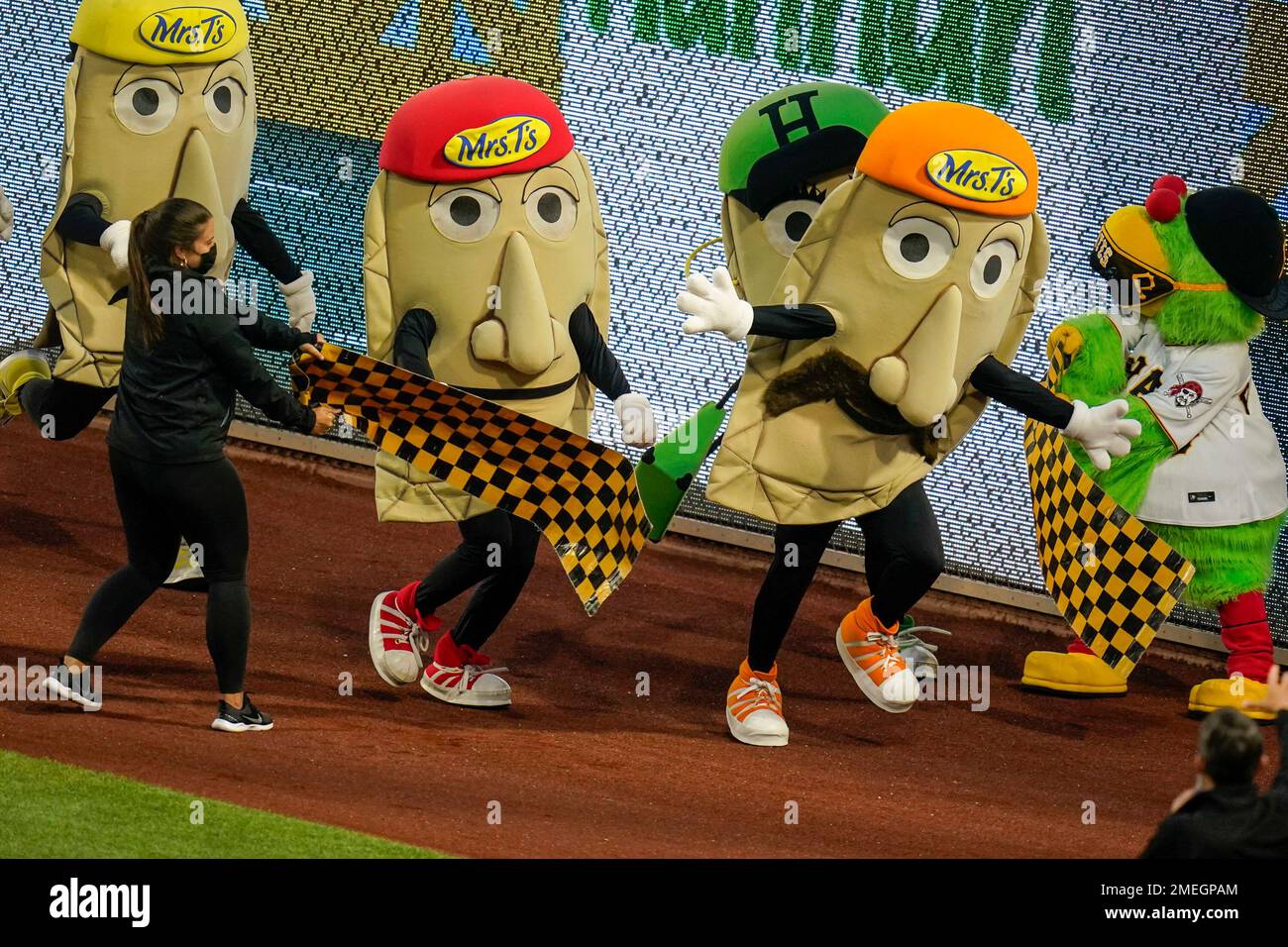 Cheese Chester, right, one of the racing pierogies in the Pittsburgh ...