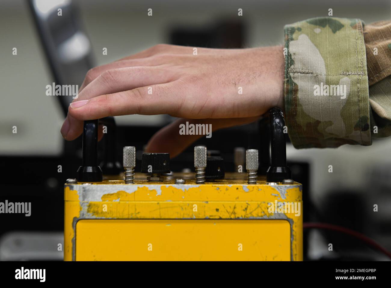A countermeasure dispenser system is calibrated on Kadena Air Base ...