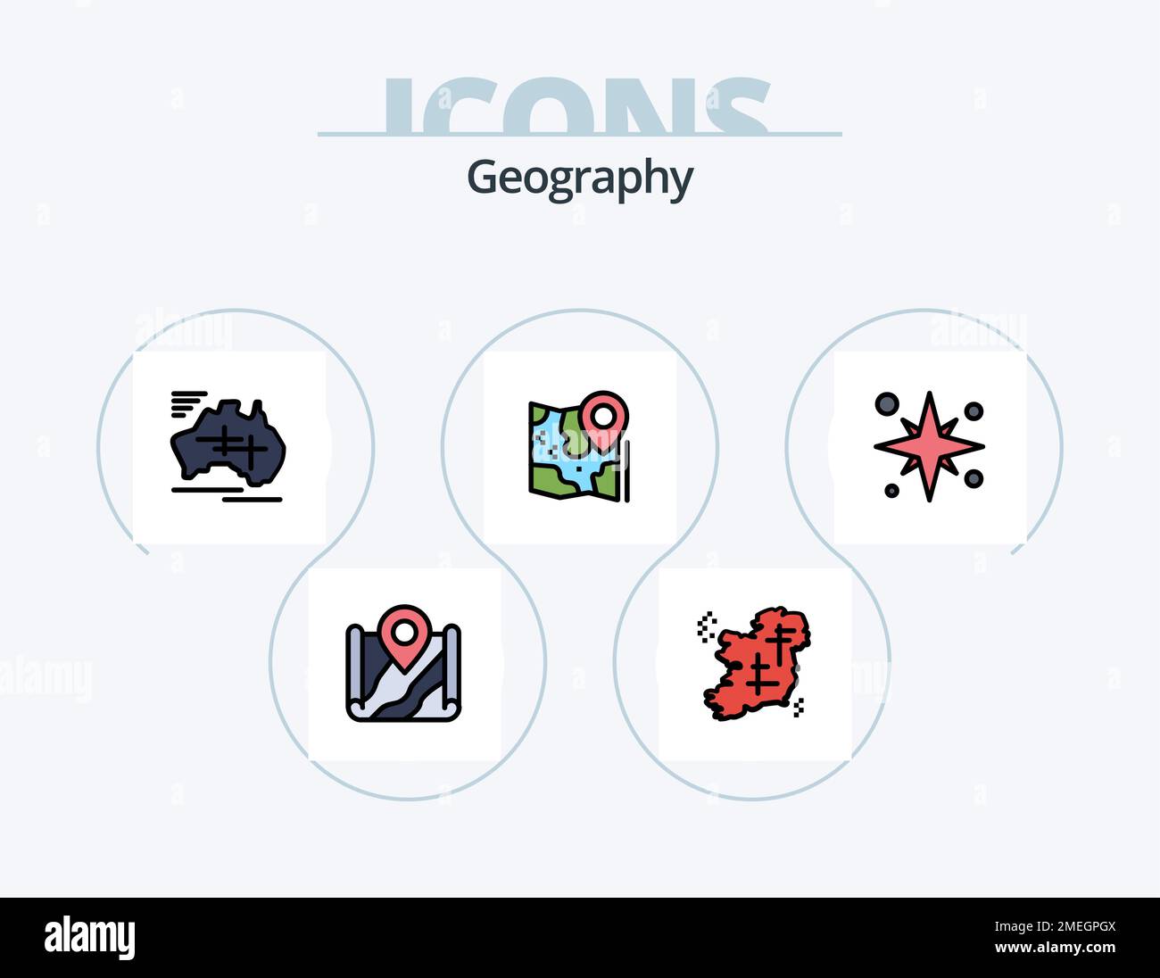 Geo Graphy Line Filled Icon Pack 5 Icon Design. country. australia. google. irish. location ...