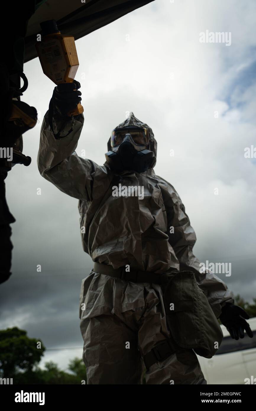 U.S. Marine Corps Lance Cpl. Lucy Chen, a chemical, biological ...