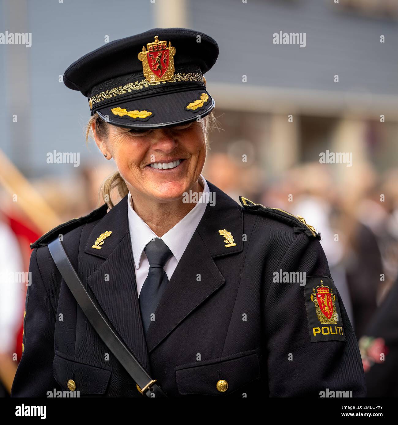 Norwegian Police woman during the constitution day procession on May ...