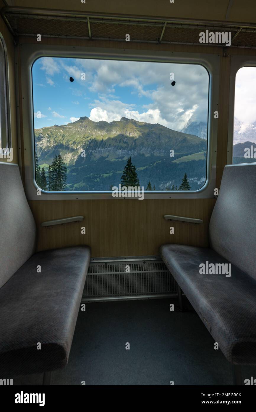 Train from inside with view of the landscape Stock Photo - Alamy