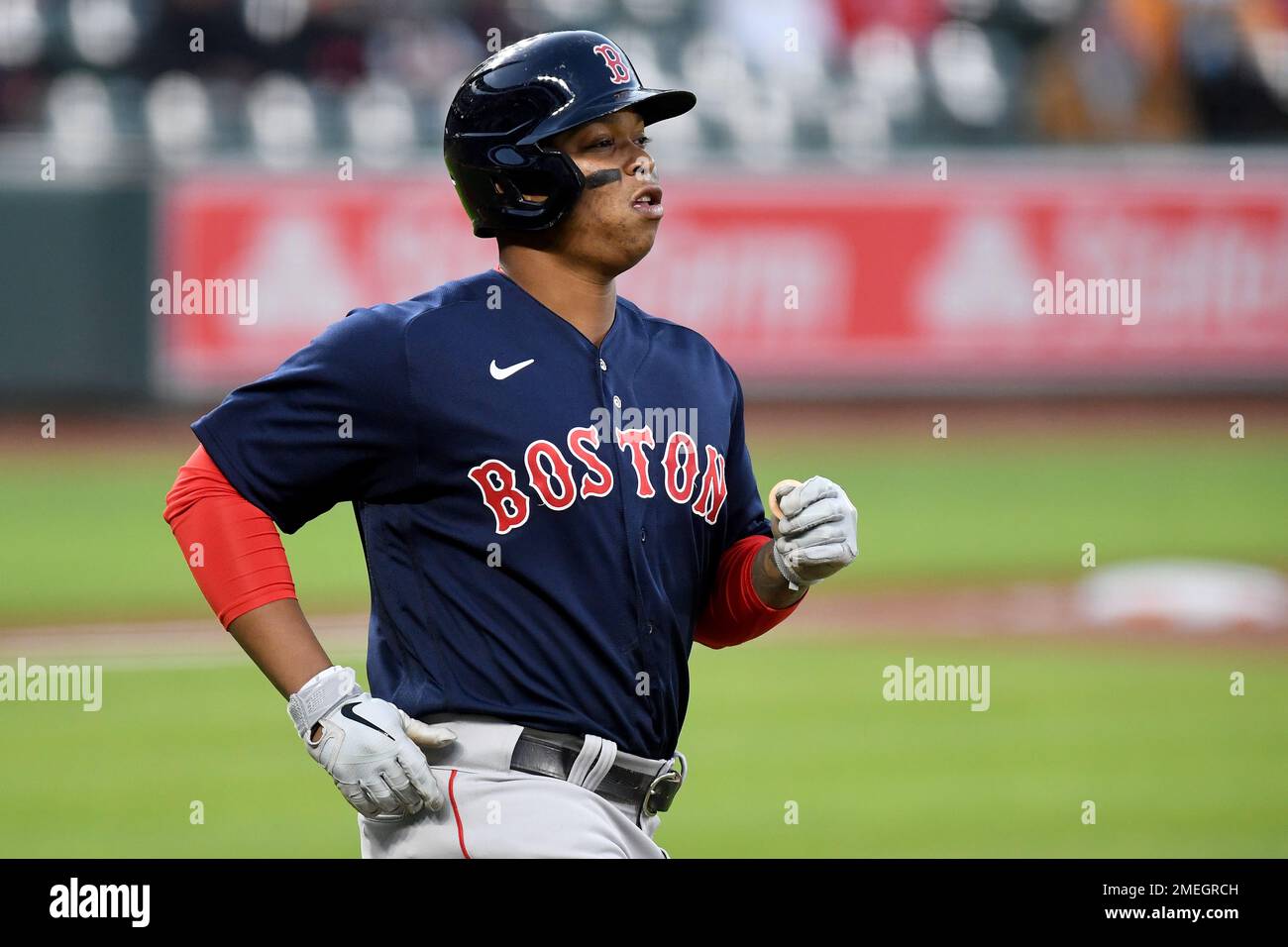 Boston Red Sox's Rafael Devers runs to first base against the Baltimore ...