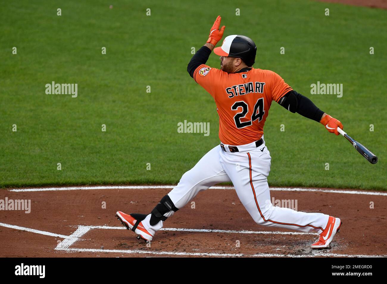 Baltimore Orioles' DJ Stewart at bat against the Boston Red Sox during ...