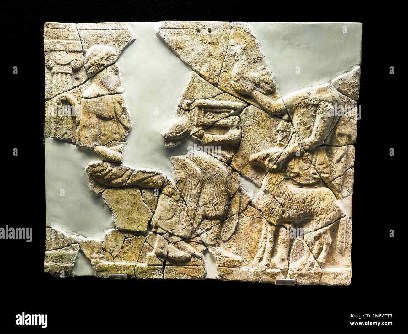 Hermes brings a ram as an offering to Persephone and Hades seated on ...