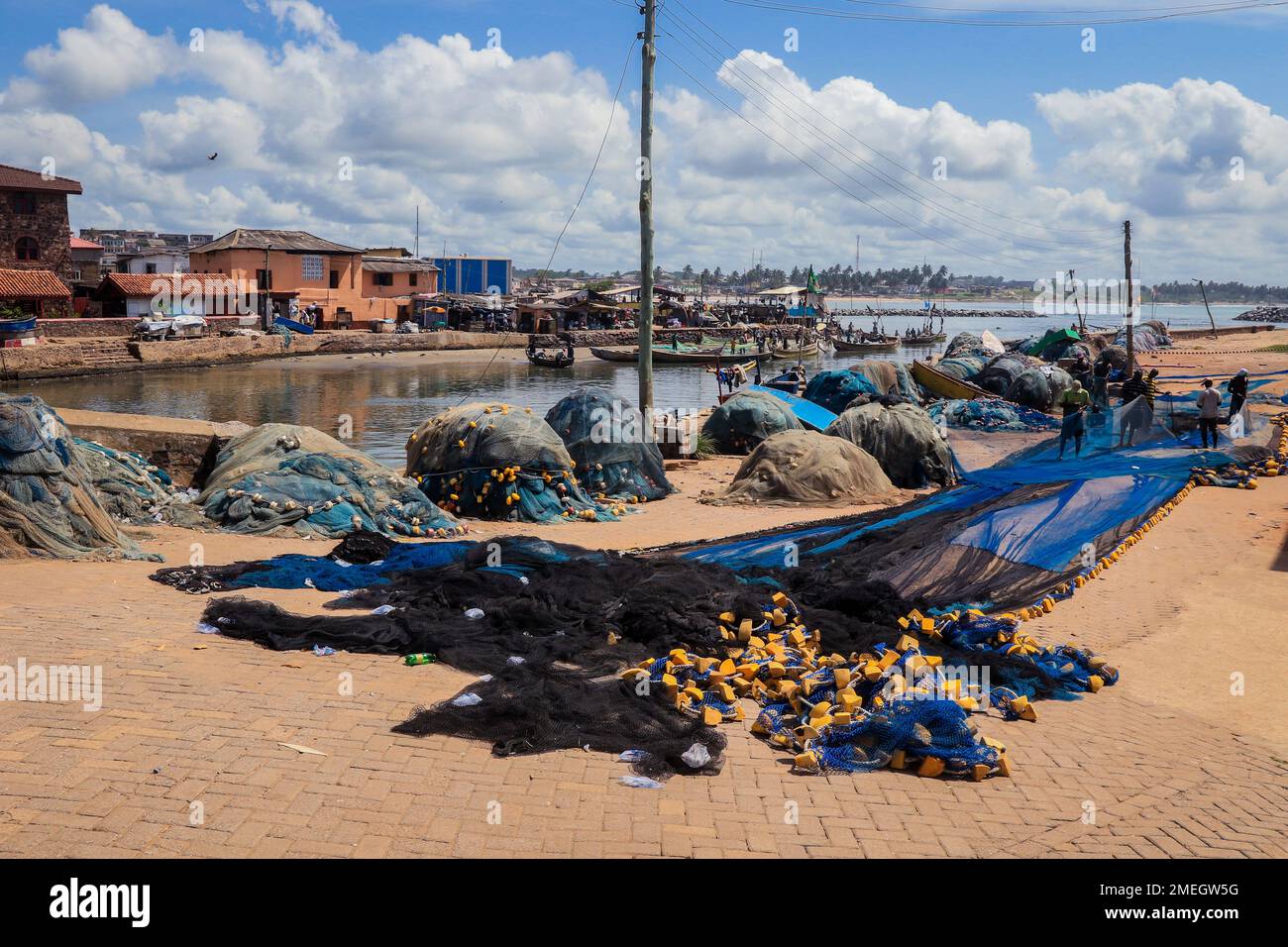 Atlantic Ocean View in the Elmina port with Boats and small Ships in ...