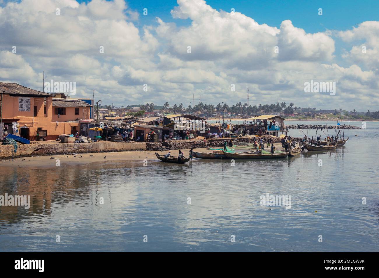 Atlantic Ocean View in the Elmina port with Boats and small Ships in ...