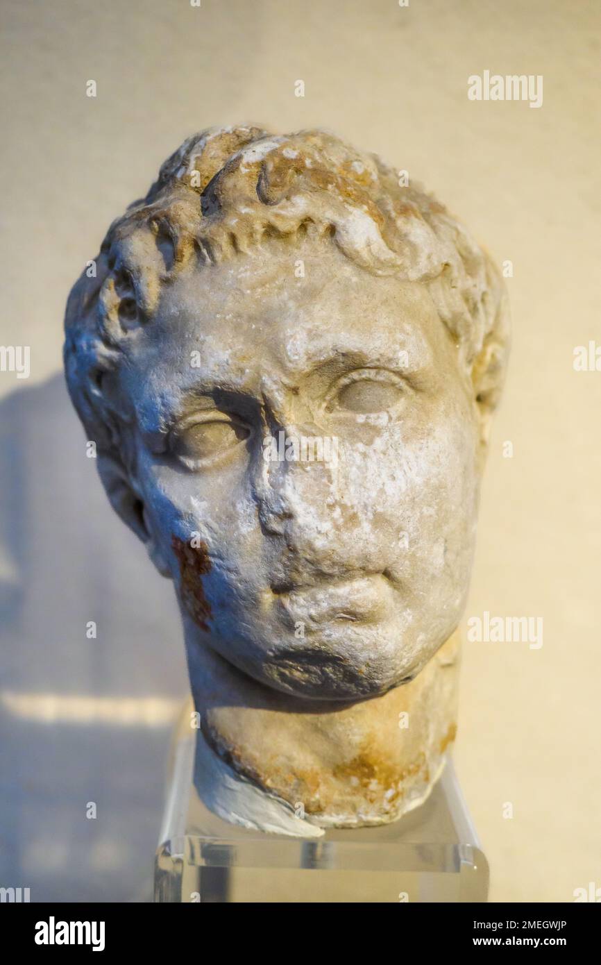 Male head. Fine marble grain from Acradina. Copy from a Skopas model ...
