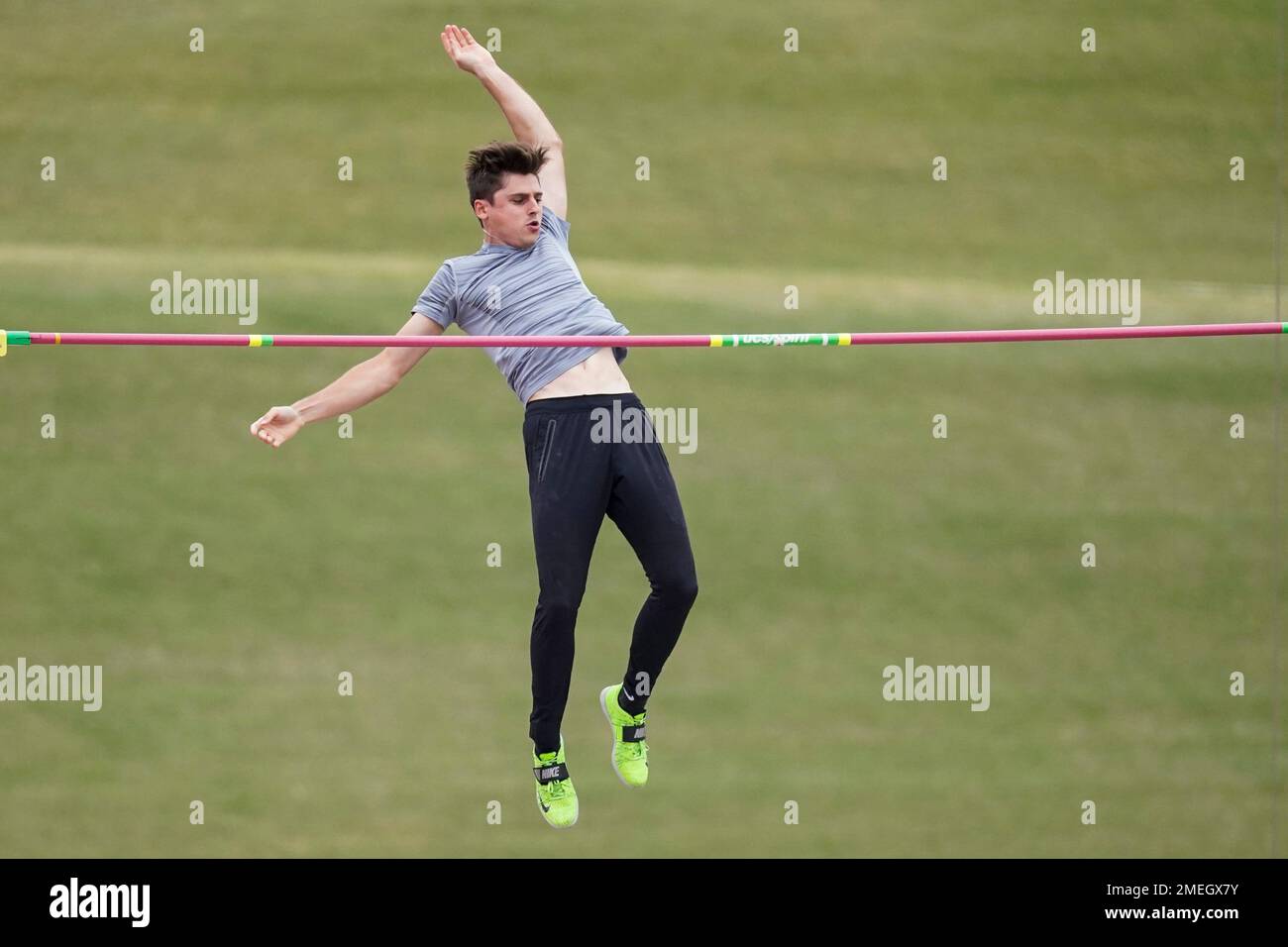 Jacob Wooten competes in men's pole vault during the USATF Golden Games ...