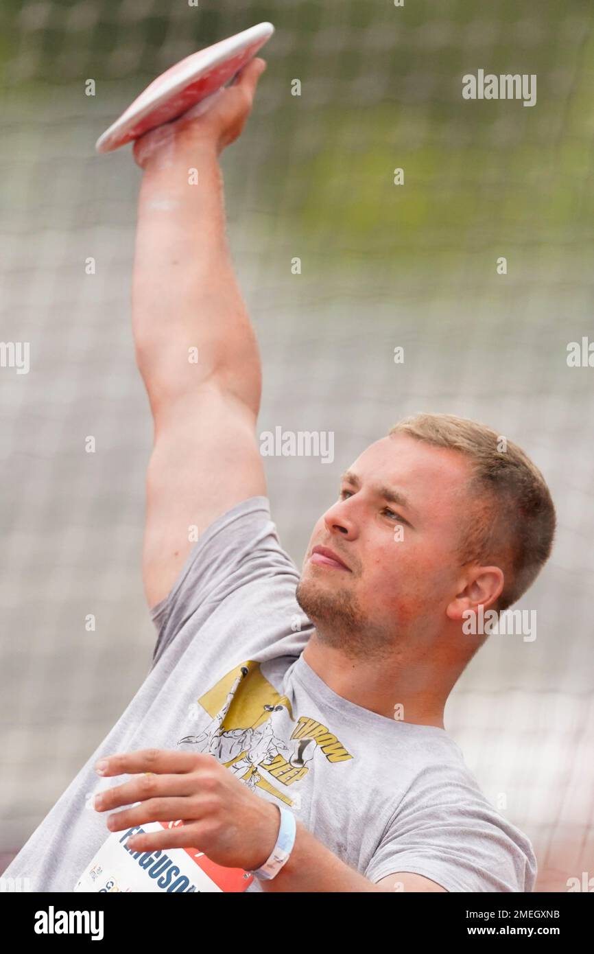 Kord Ferguson competes in men's discus throw during the USATF Golden ...