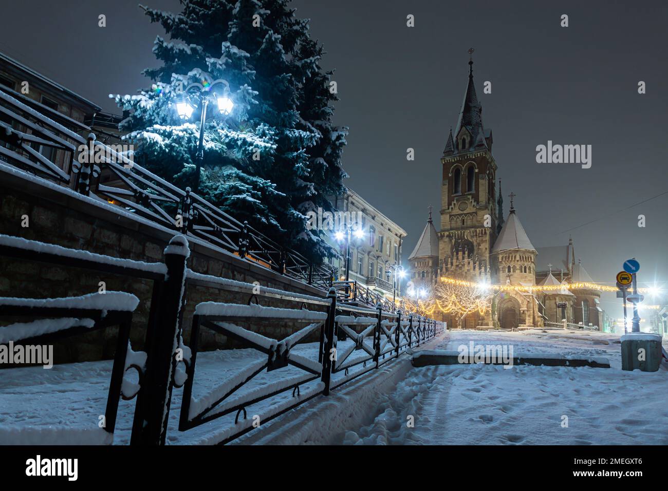 Church of St. Stanislav in Chortkiv, Ukraine. winter night view Stock ...