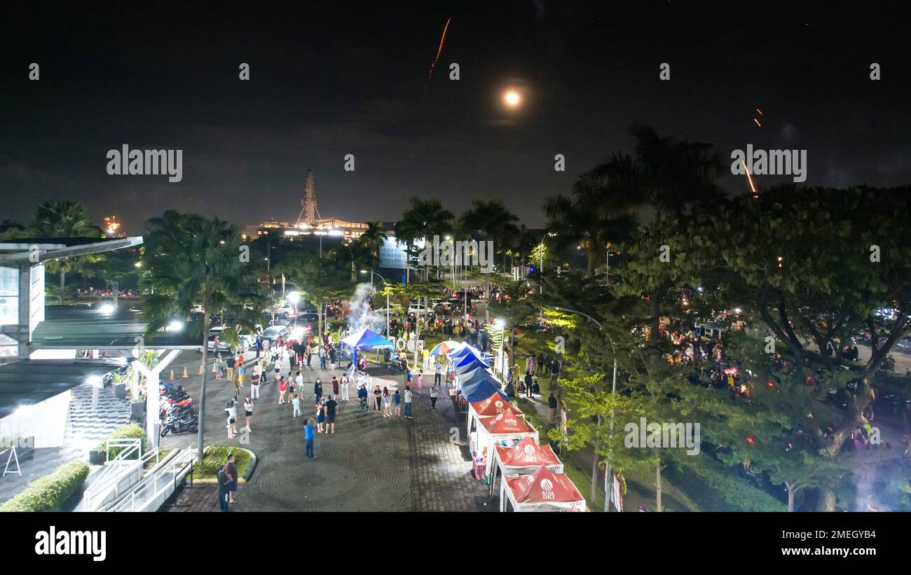 Aerial view of The AEON MALL Jakarta Garden City at night, AEON is a ...