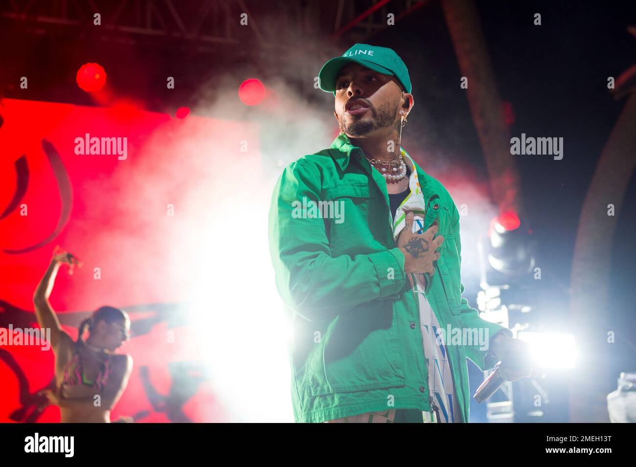 Musician Rauw Alejandro performs in concert at The Oasis on Saturday ...