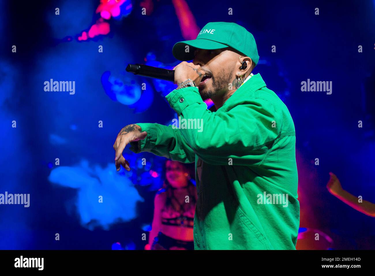 Musician Rauw Alejandro performs in concert at The Oasis on Saturday ...