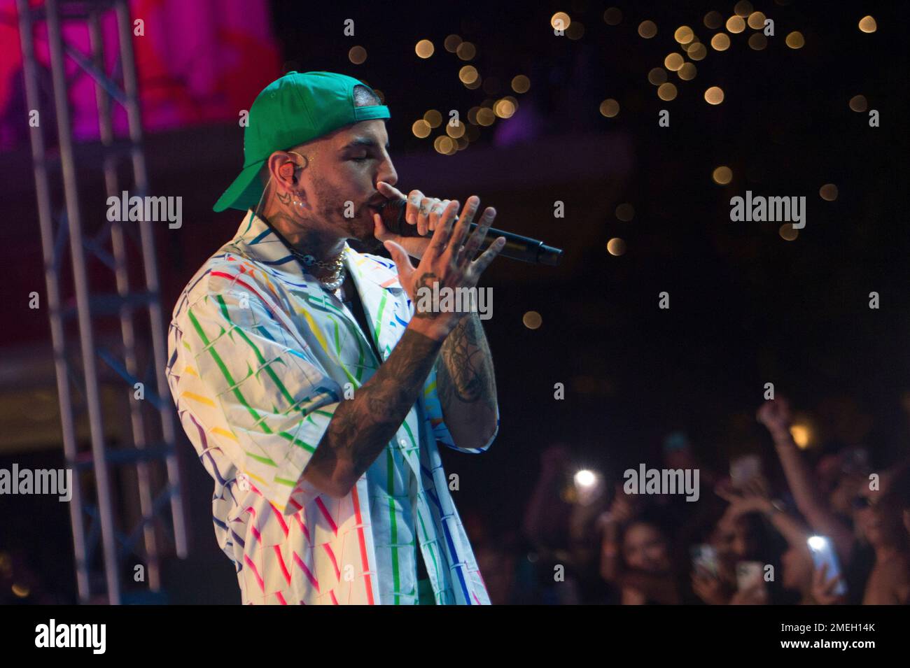 Musician Rauw Alejandro performs in concert at The Oasis on Saturday ...