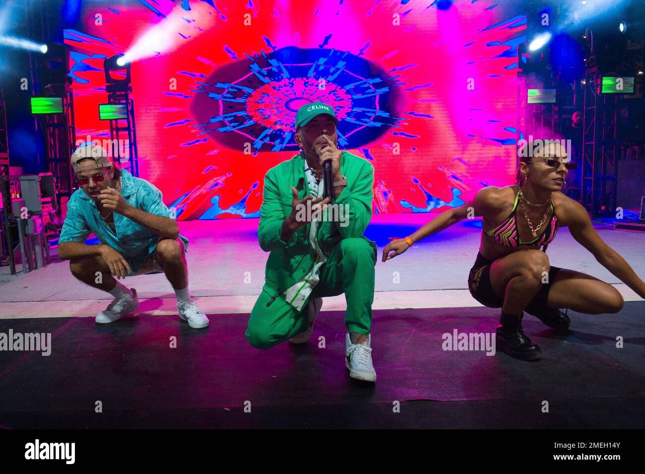 Musician Rauw Alejandro performs in concert at The Oasis on Saturday ...