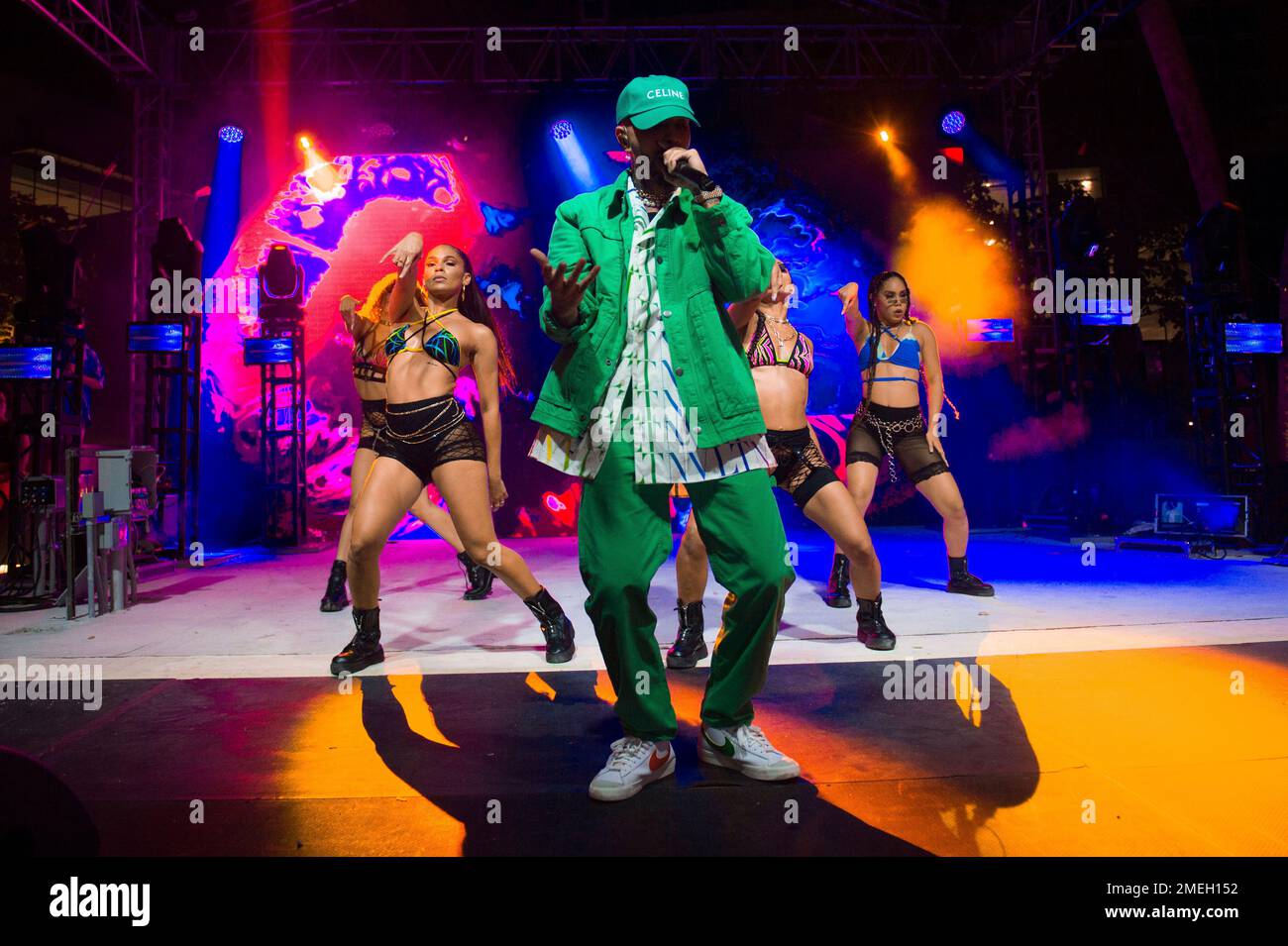 Musician Rauw Alejandro performs in concert at The Oasis on Saturday ...