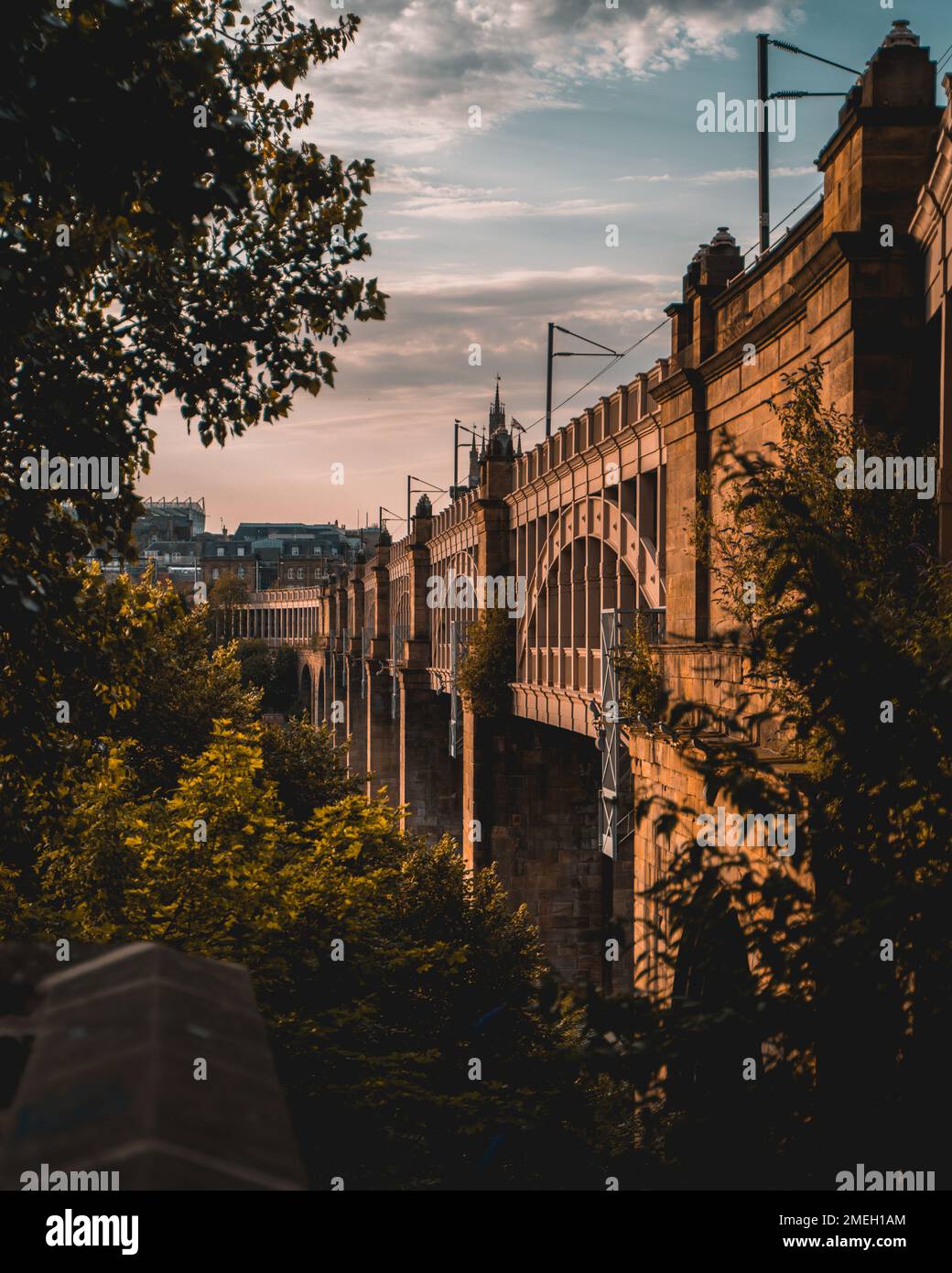 A vertical shot of the High Level bridge between Newcastle and ...