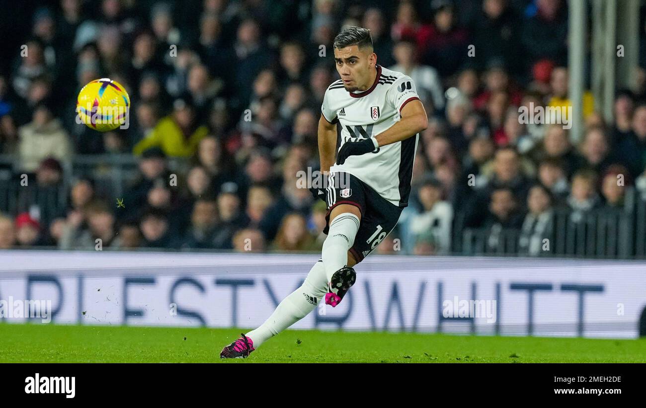 Fulham's Andreas Pereira is in action during the English Premier League ...