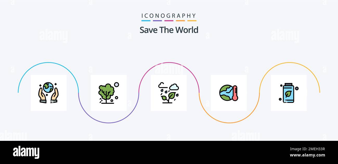 Save The World Line Filled Flat 5 Icon Pack Including bottle. hot ...