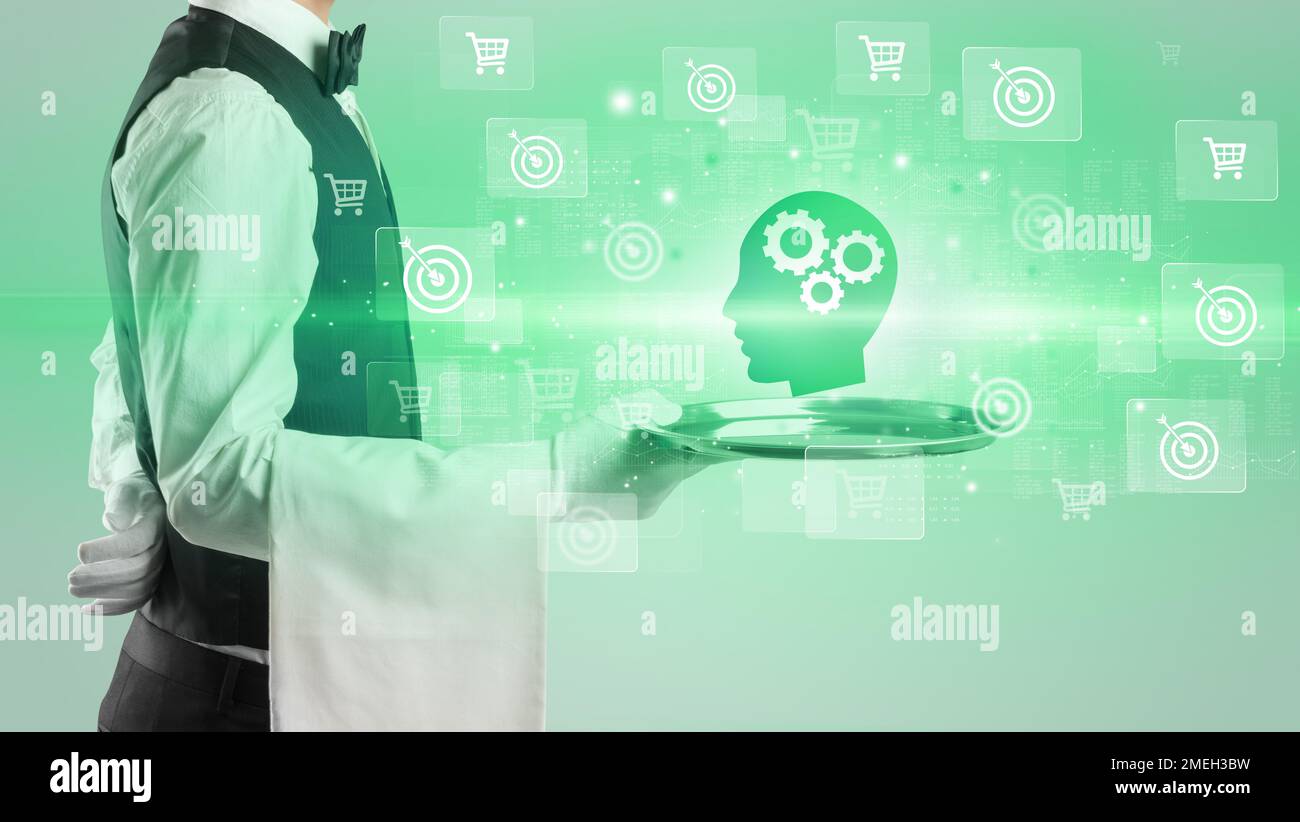 Waiter serving business idea concept Stock Photo - Alamy