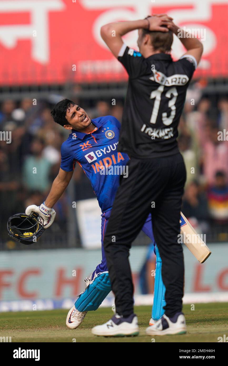 India's Shubhman Gill, left, celebrate scoring a century as New Zealand ...
