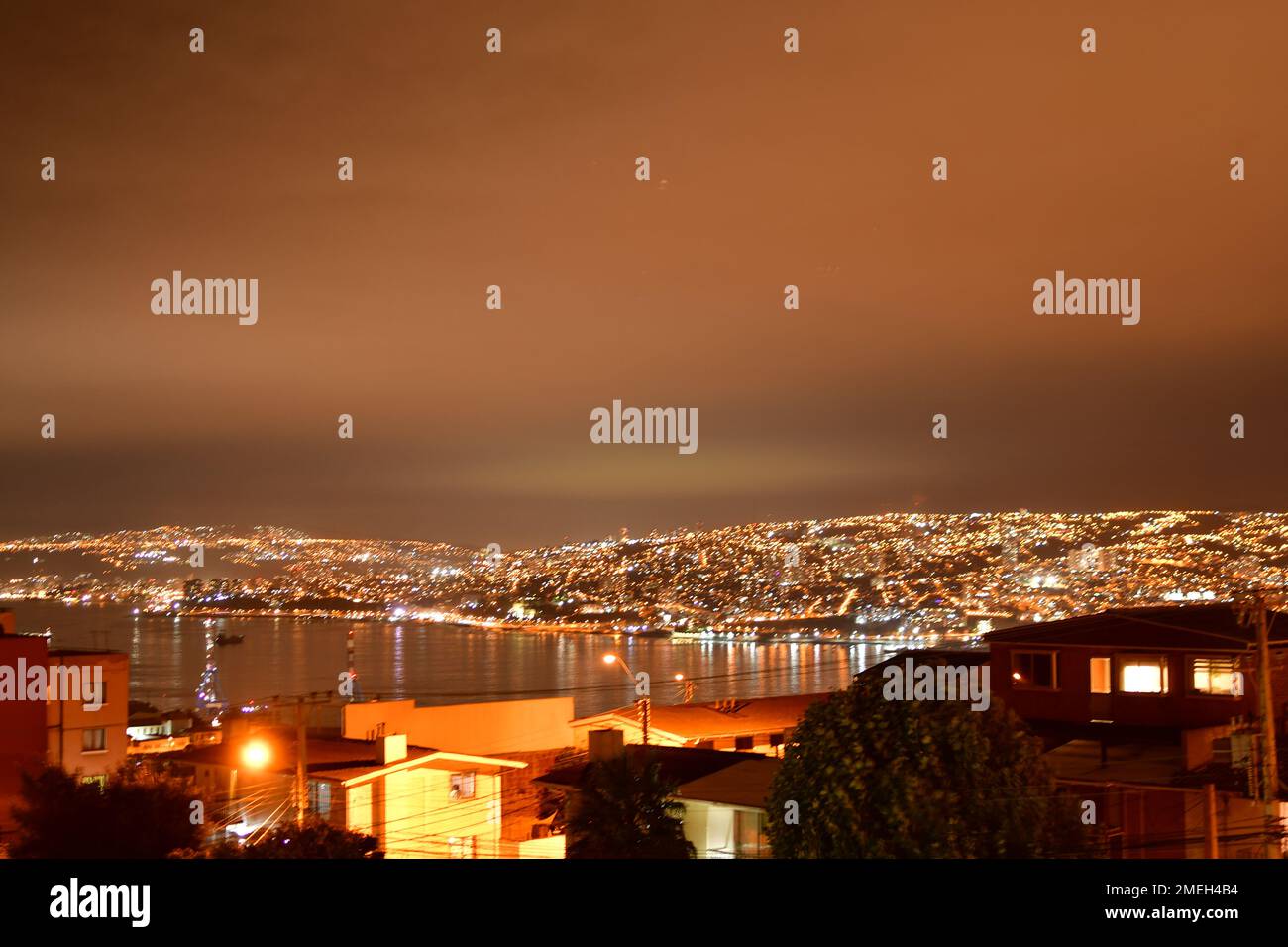 valparaiso coast at night Chile South America Stock Photo - Alamy
