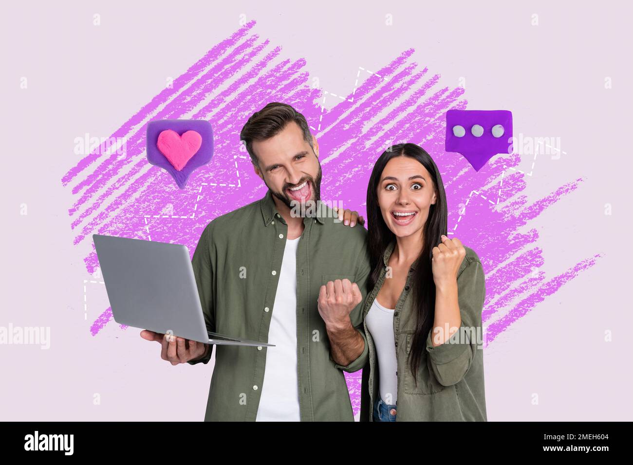 Creative drawing photo portrait collage poster sketch artwork of happy ...