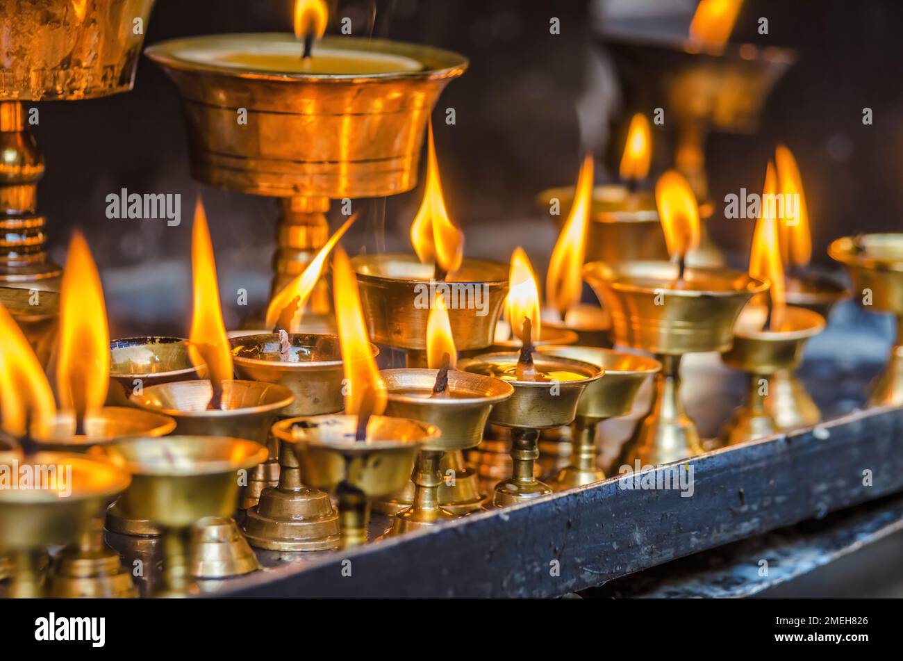 Butter lamps at a Hindu Diwali ceremony, Kathmandu, Nepal Stock Photo ...