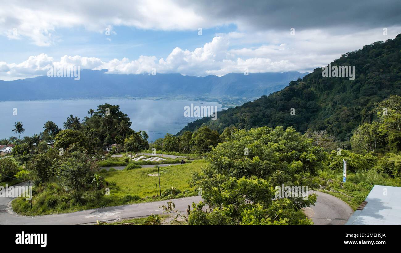 Aerial view of panorama of Maninjau Lake West Sumatra, Danau maninjau ...
